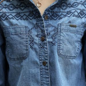 Unique Embroidered Long-sleeved Denim Shirt on Luulla