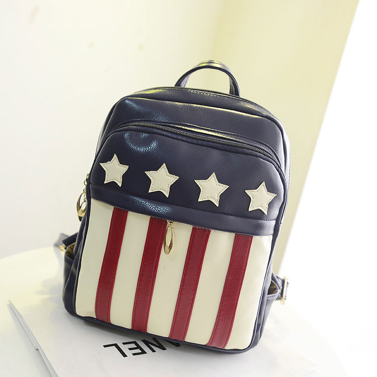 Cute USA Flag Striped Leather Backpack on Luulla