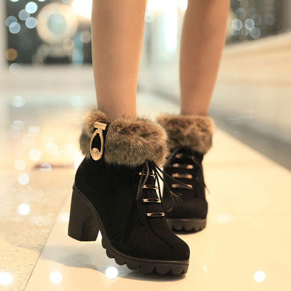 Heel Shoelace Long Plush Boots on Luulla